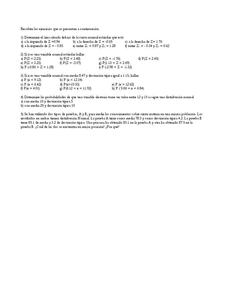 Ejercicios Normal Clase | PDF | Desviación Estándar | Análisis estadístico