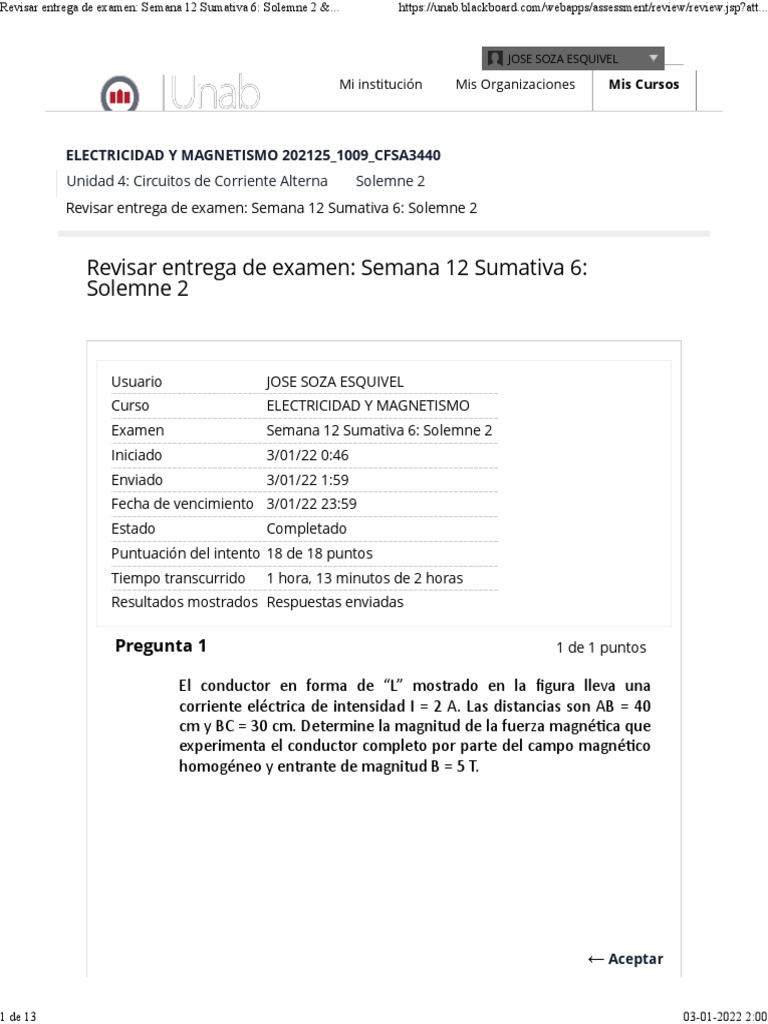 Revisar Entrega de Examen Semana 12 Sumativa 6 Solemne0 2 &... | PDF | Corriente eléctrica ...