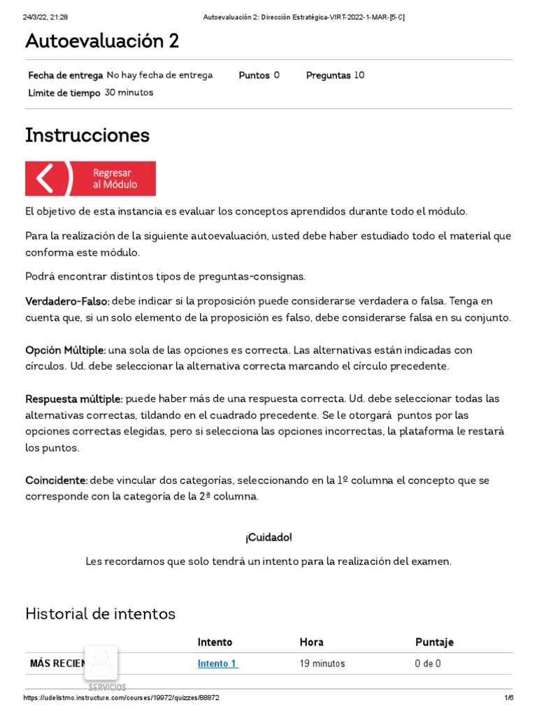 Autoevaluación 2 - Dirección Estratégica VIRT 2022 1 MAR (5 C) | Descargar gratis PDF | Análisis ...