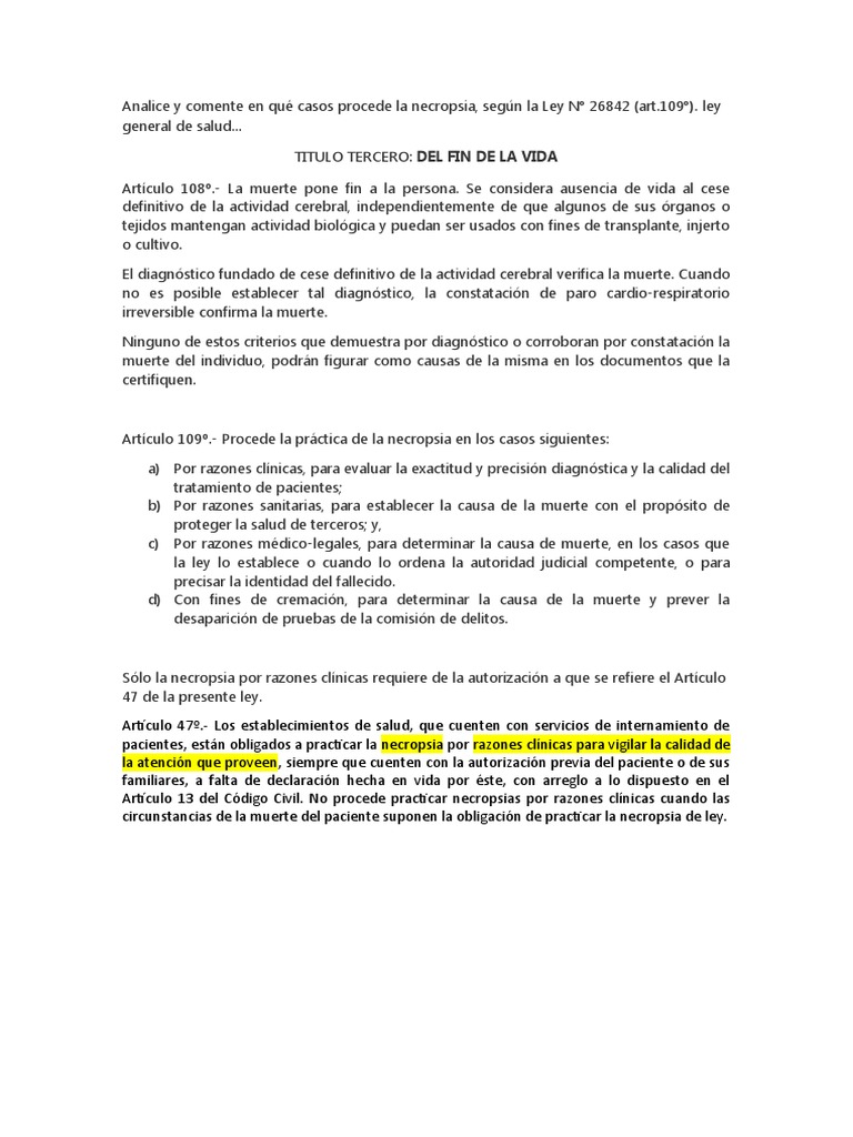 Casos de Necropsia según Ley 26842 | PDF
