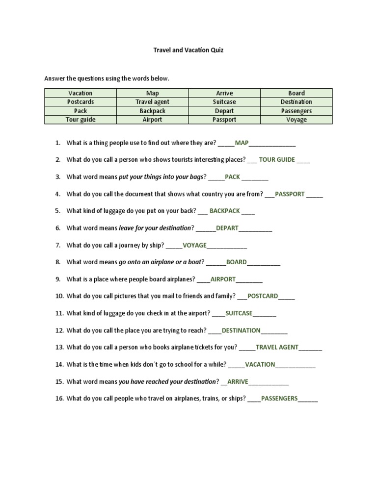 Travel Vocabulary Quiz for Kids | PDF | Foreign Language Studies