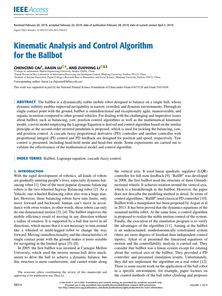 Kinematic Analysis and Control Algorithm For The Ballbot | PDF | Control Theory | Mechanics