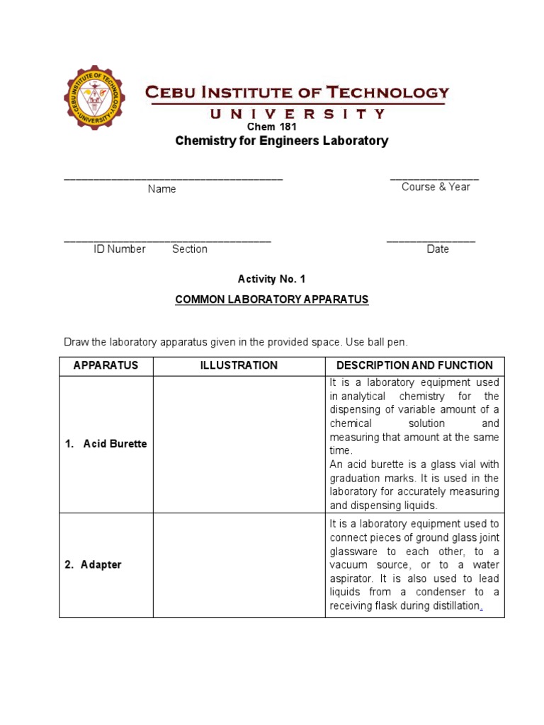 Activity No. 1 Comon Laboratory Apparatus | PDF | Distillation ...