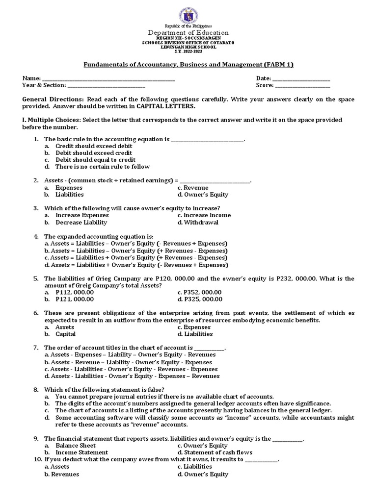 TQ For FABM 1 (Midterm) | PDF | Debits And Credits | Accounting