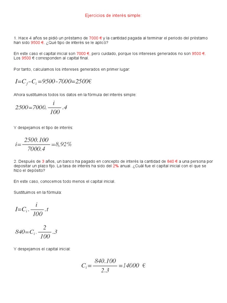 Ejercicios de Interés Simple y Compuesto | PDF