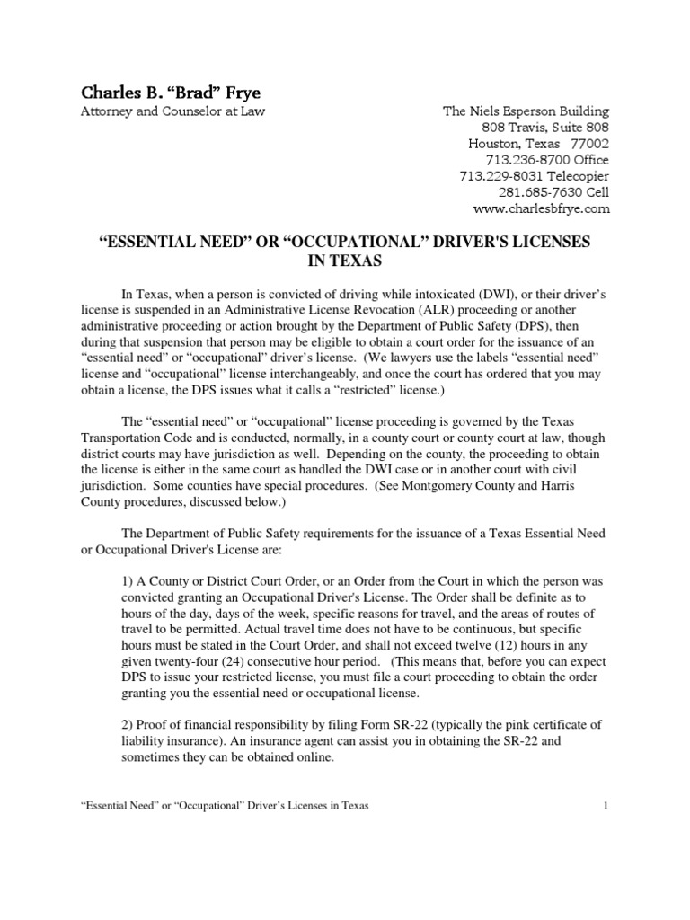 "Essential Need" and "Occupational" Licenses in Texas | PDF | Driving ...
