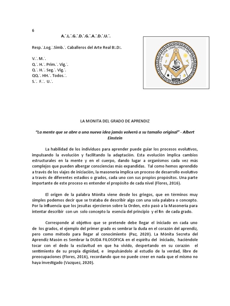 Monita del Grado de Aprendiz Masón | PDF | Evolución