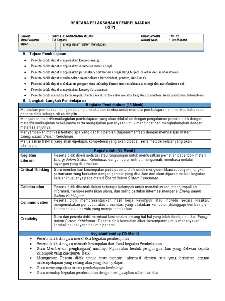 RPP Energi | PDF | Karier & Perkembangan