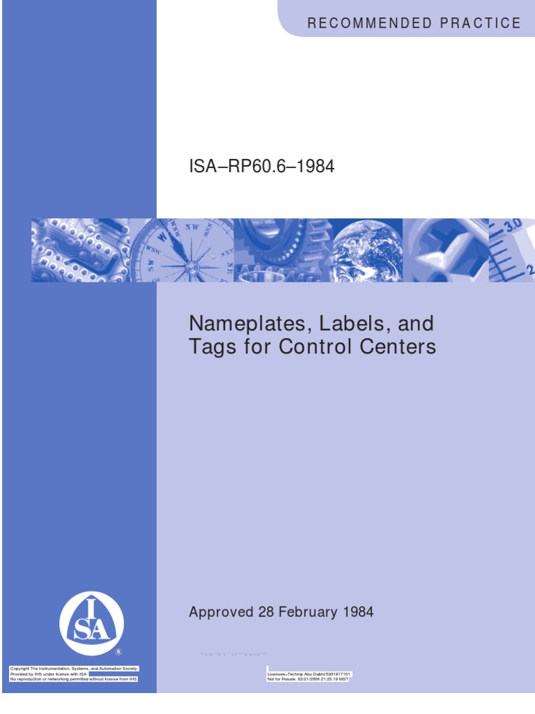 ISA RP60.6 Nameplates, Labels, and Tags For Control Centers | PDF ...