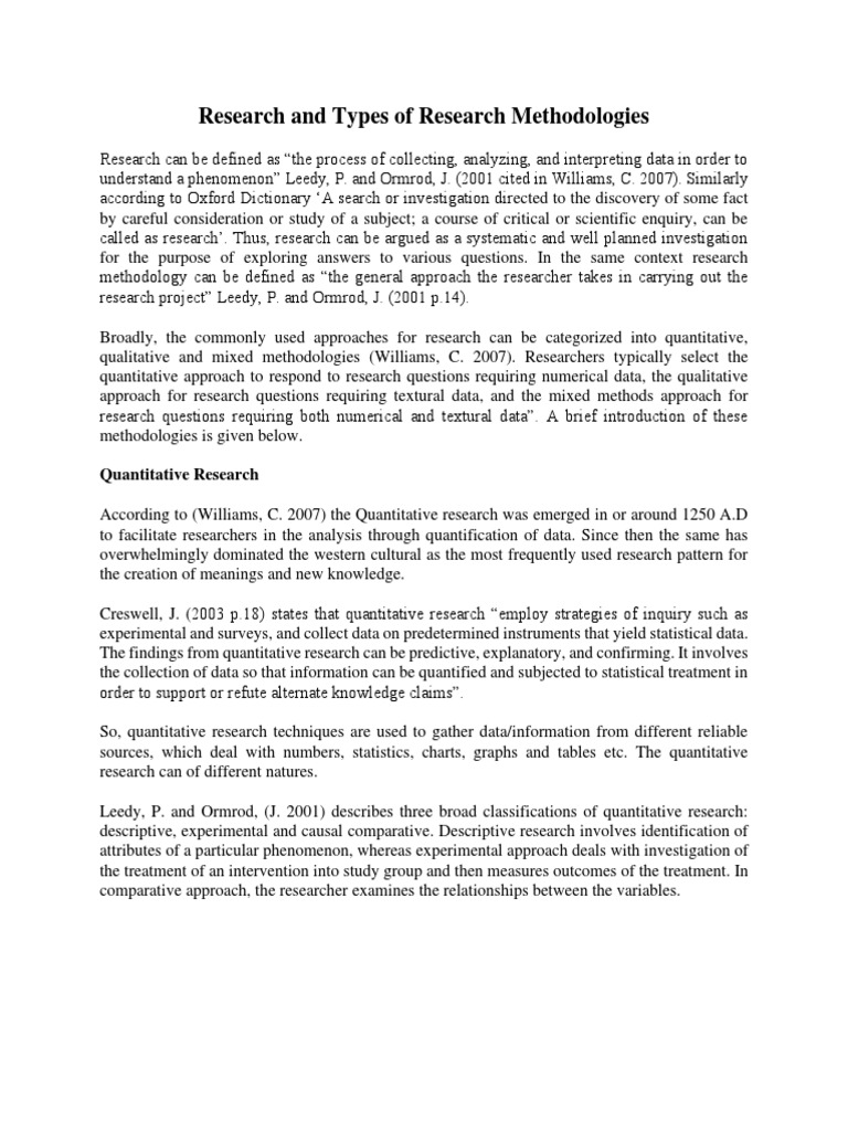 Research and Types of Research Methodologies | PDF | Quantitative ...