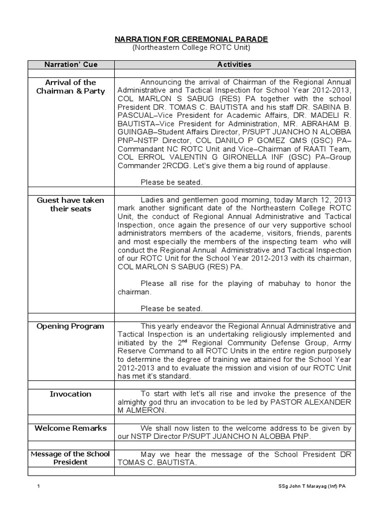 Narration For Ceremonial Parade | PDF | Military Organization ...