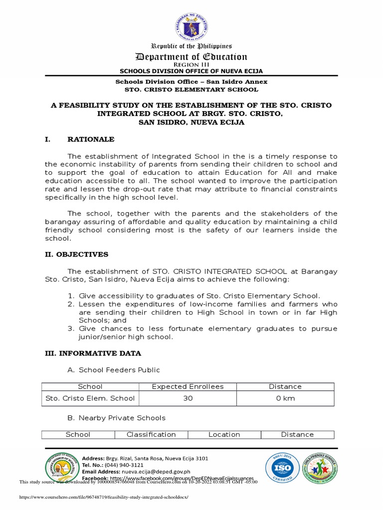 Feasibility Study Integrated School | PDF