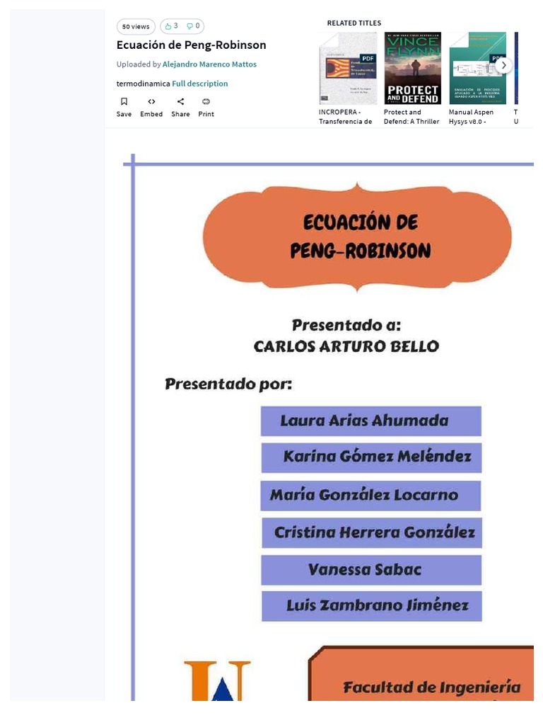 PDF Ecuacion de Peng Robinson - Compress | Descargar gratis PDF | Física Aplicada e ...