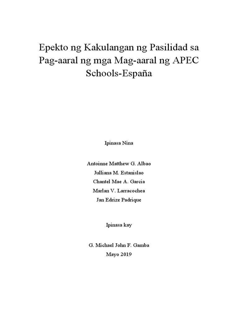 Epekto NG Kakulangan NG Pasilidad Sa Pag | PDF Epekto NG Kakulangan NG Pasilidad Sa Pag | PDF