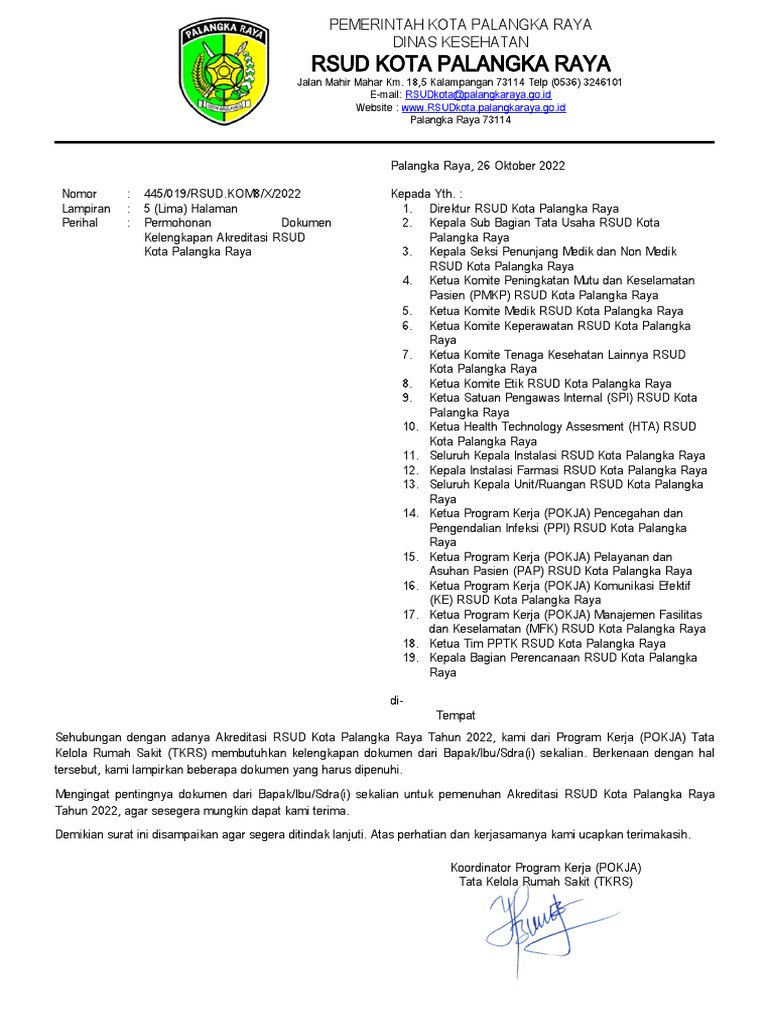 Surat Permintaan Dokumen Untuk POKJA TKRS | PDF