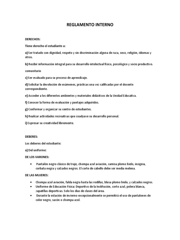 Reglamento Interno | PDF