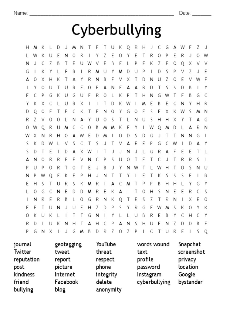 Cyberbullying Word Search | PDF | Computing | Communication