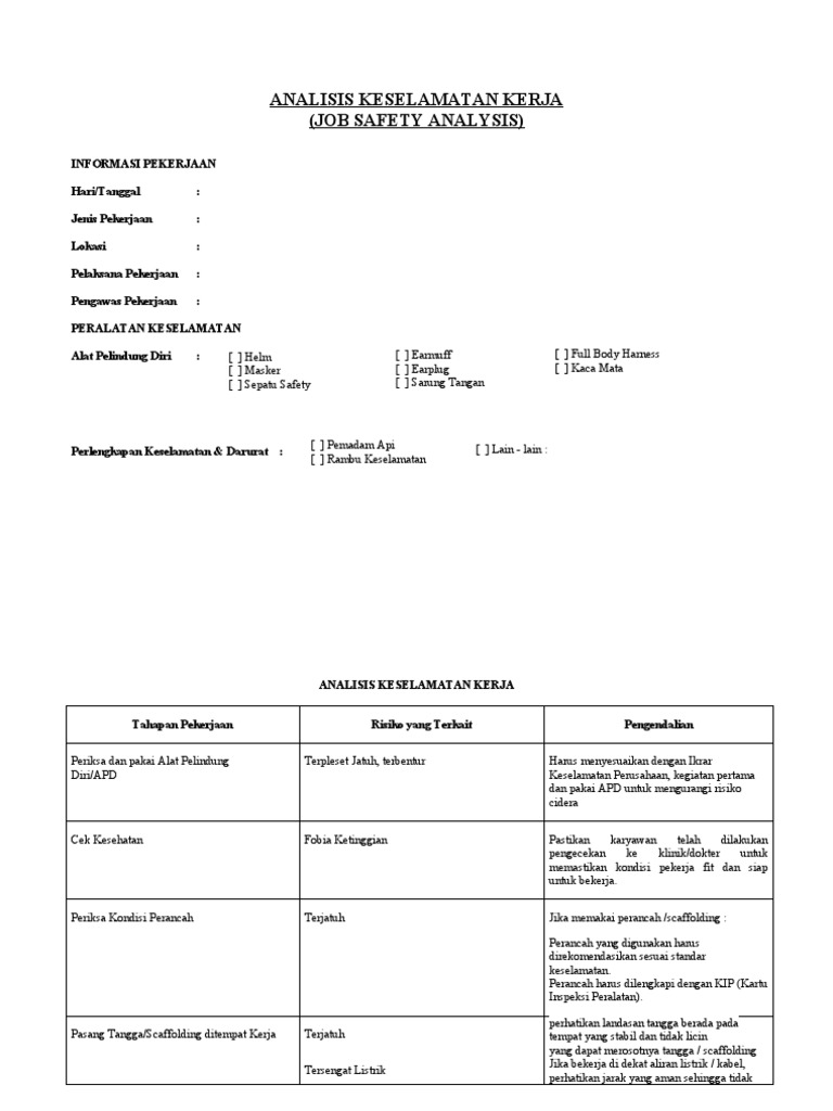 Jsa (Analisis Keselamatan Kerja) | PDF