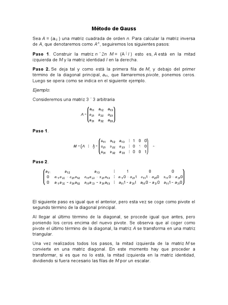 Inversa de matriz por método de Gauss | PDF | Matriz (Matemáticas ...