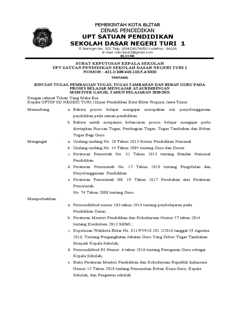 Upt Satuan Pendidikan Sekolah Dasar Negeri Turi 1 | PDF