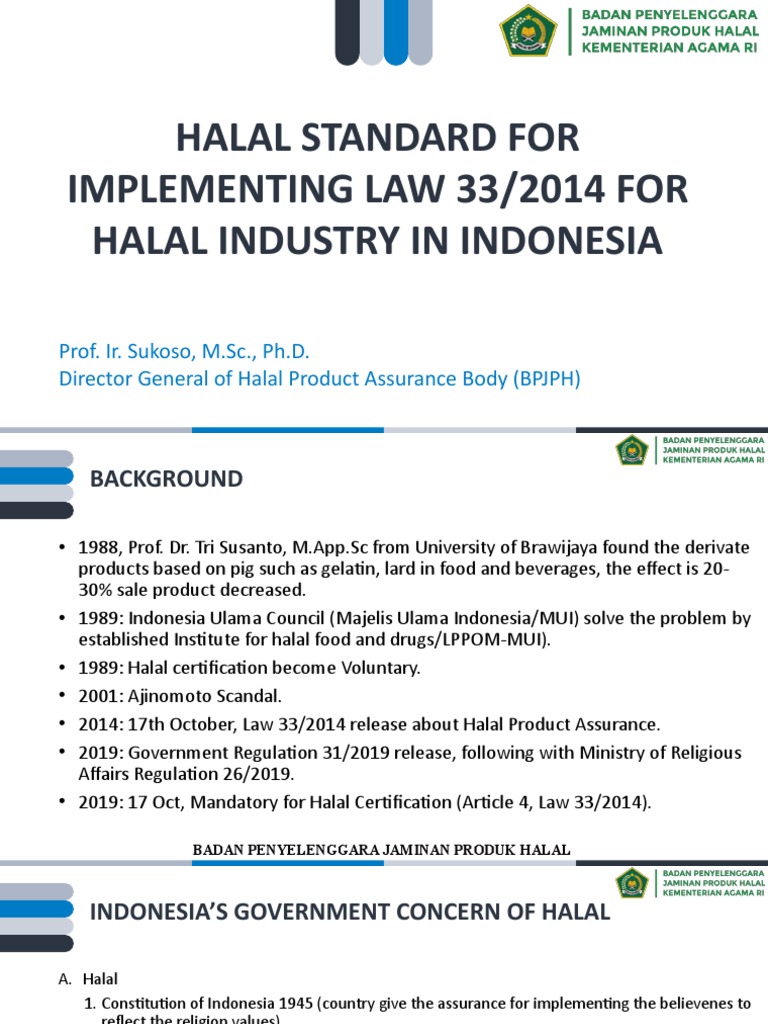 Halal Standard For Implementing Law Number 33 For Halal Industry in ...