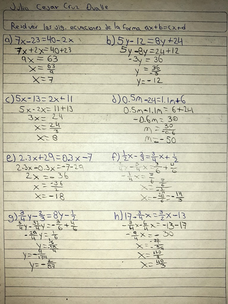 Tarea Mate Ecuaciones Ax+b CX+D | PDF
