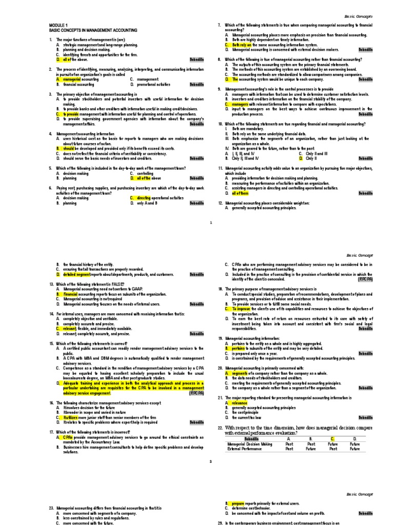 Module 1 Basic Concepts in Management Accounting | PDF | Accounting | Management Accounting