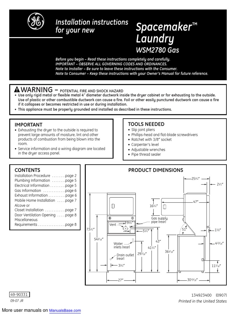 Wsm2780 Gas | PDF | Duct (Flow) | Clothes Dryer