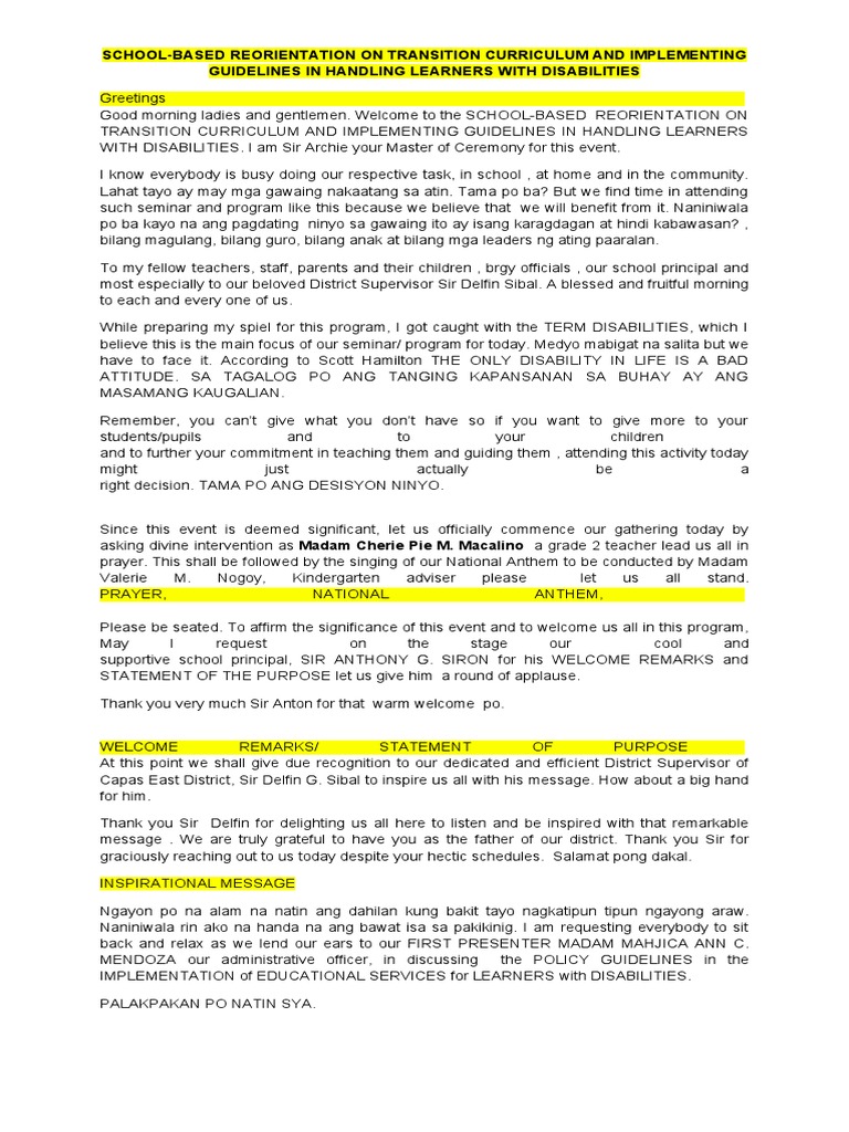 Reorientation on Transition Curriculum | PDF | Behavior Modification