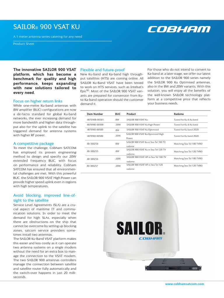 SAILOR 900 VSAT Product Sheet | PDF | Very Small Aperture Terminal | Modem