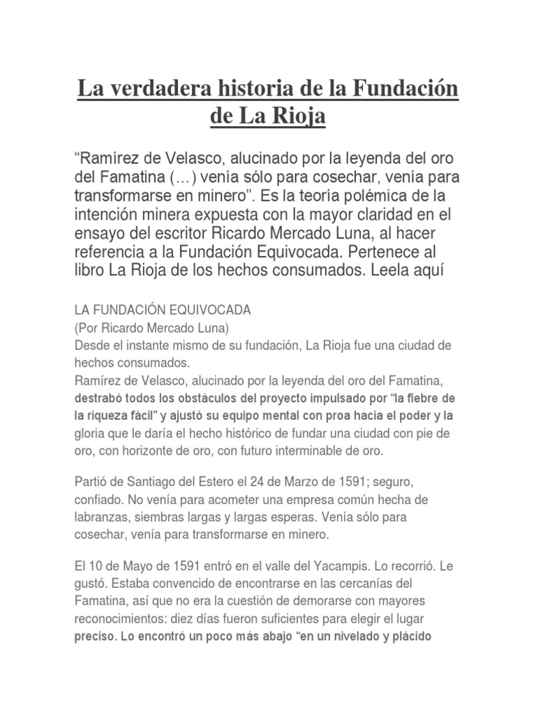 La Verdadera Historia de La Fundación de La Rioja | PDF