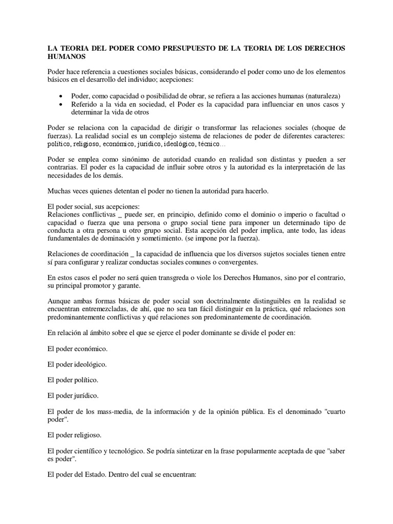 La Teoría Del Poder Como Fundamento de La Teoría de Los DDHH | PDF | Derechos humanos | Democracia