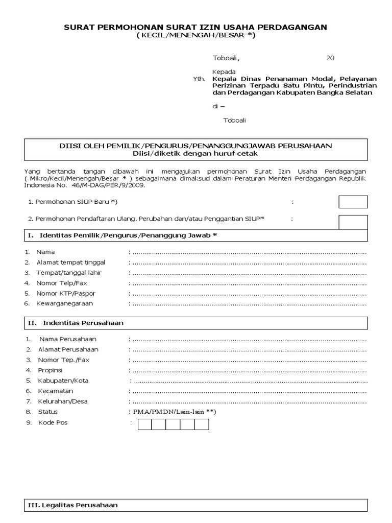 1 - Surat Permohonan SIUP | PDF