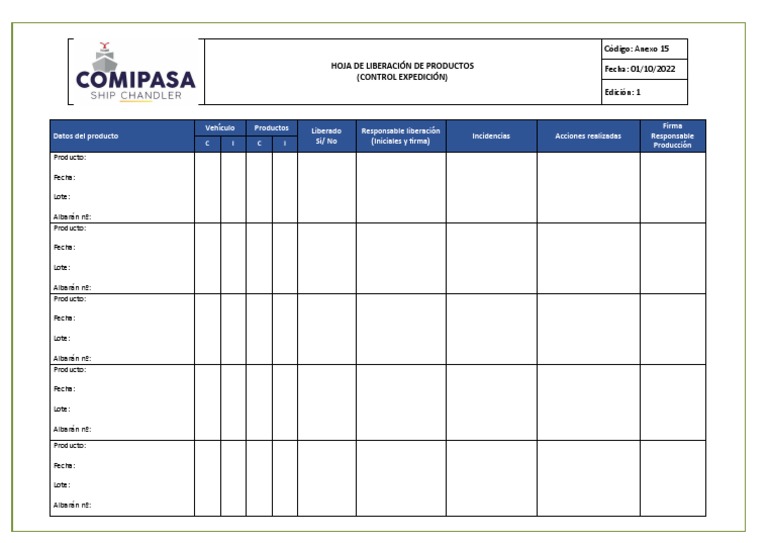 Anexo 16 Ficha Liberación Productos | PDF | Negocios | Finanzas y dinero