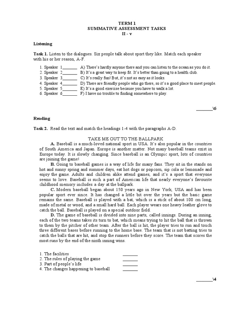 Summative Assessment For The 1st Term II-V (9 Grade) | PDF | Summer ...