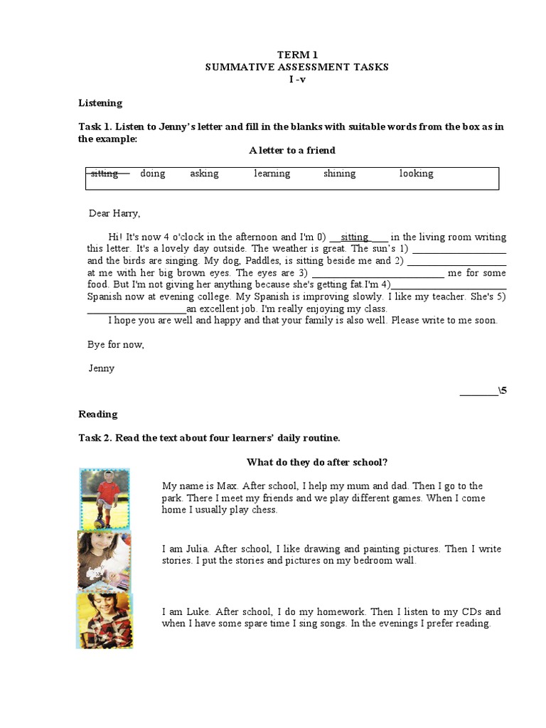 Term 1 Summative Assessment Tasks | PDF