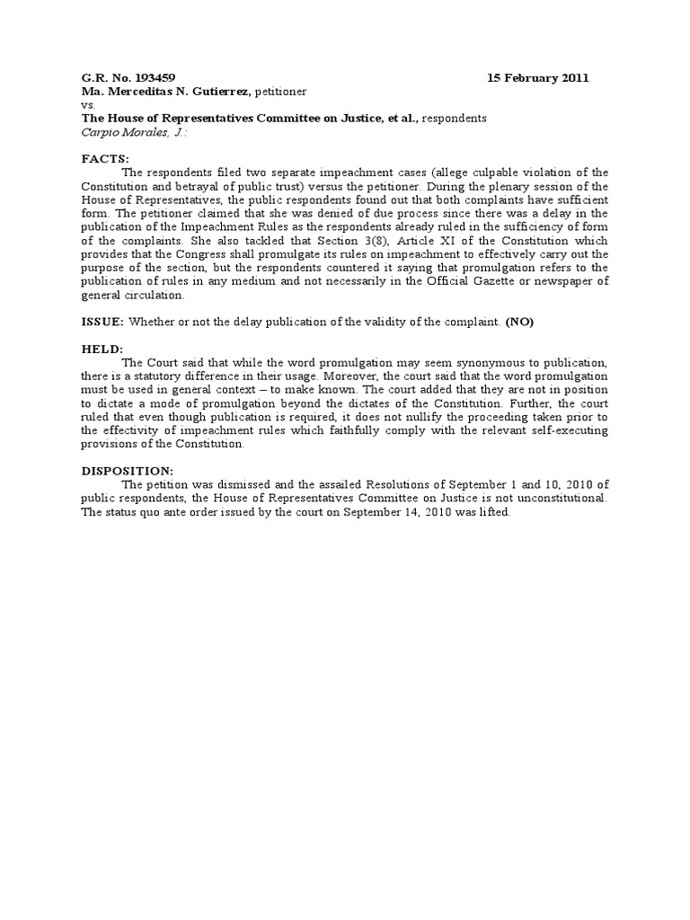 CASE No. 7 Ma. Merceditas N. Gutierrez vs. The House of Representatives ...