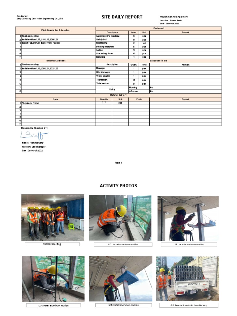 28-Oct-2022 Facade Site Daily Report | PDF | Mechanical Engineering