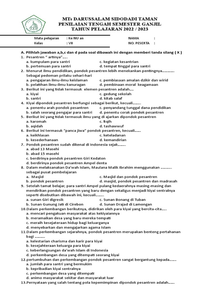 Uts 1 Ke Nu An Kelas Vii | PDF