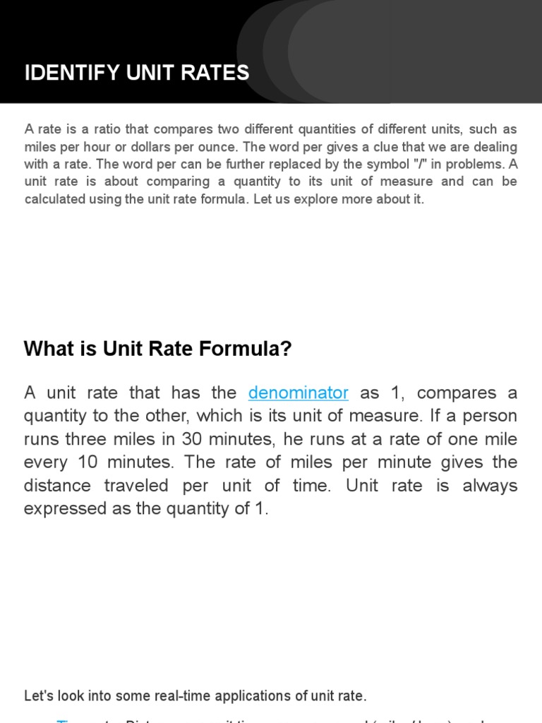 Identify Unit Rates | PDF | Ratio | Quantity
