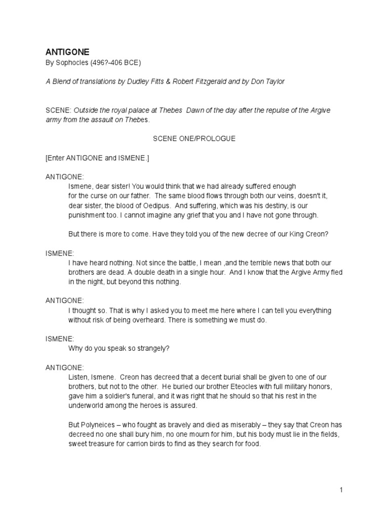 ANTIGONE Script | PDF | Oedipus | Theban Mythology