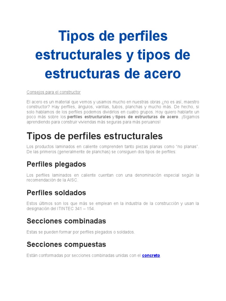 Tipos de Perfiles Estructurales y Tipos de Estructuras de Acero | PDF Tipos de Perfiles Estructurales y Tipos de Estructuras de Acero | PDF