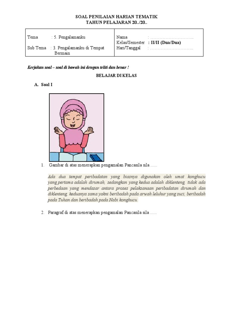 Soal PH KI-3 Kelas 2 Tema 5 Sub 3 | PDF