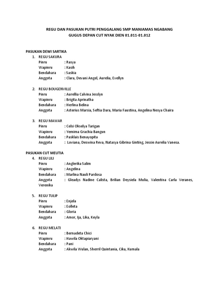 Pembagian Regu Dan Pasukan Penggalang | PDF | Pengembangan Diri | Kesehatan Holistik