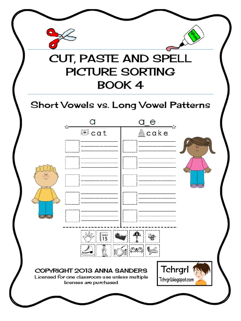 Cutand Paste Spell Phonics Picture Sorting Worksheets Long Vowels FREE ...
