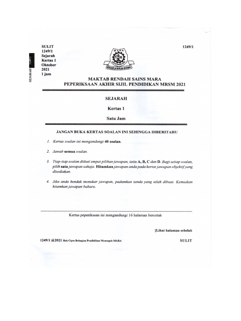 2021 MRSM Sejarah | PDF