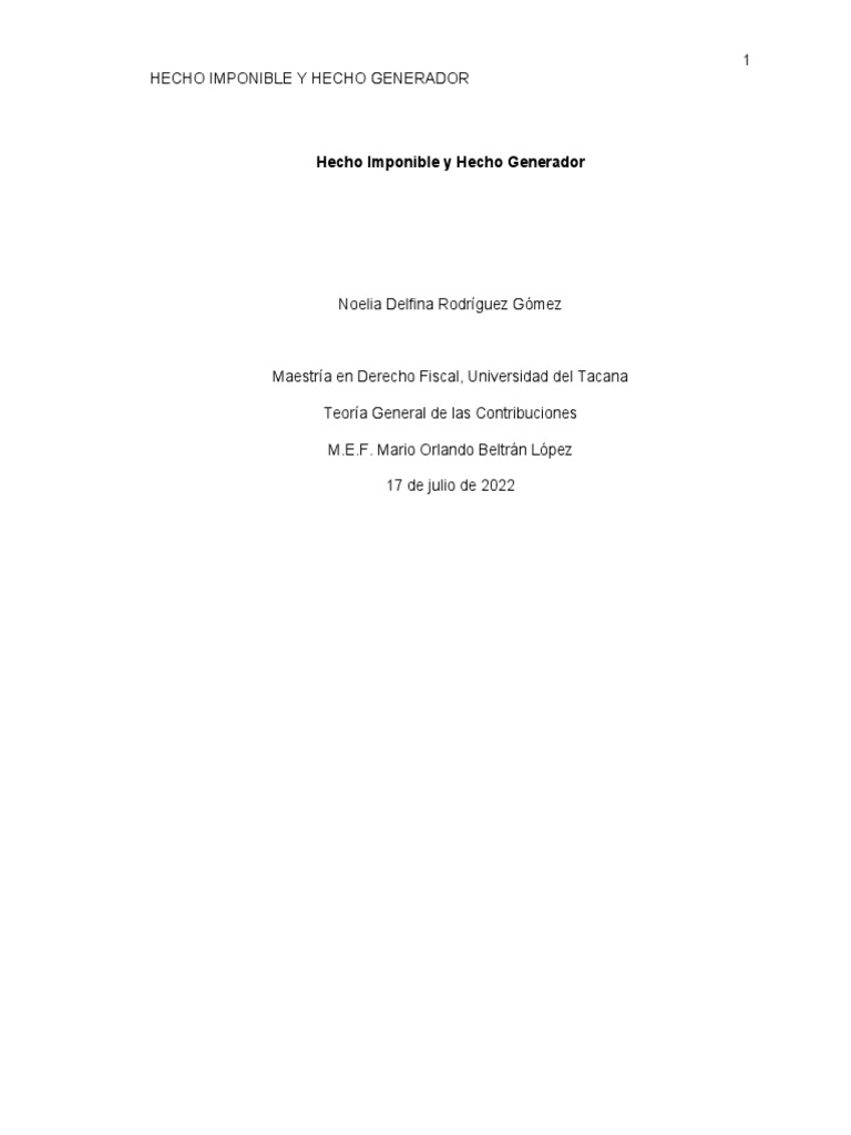 Hecho Imponible y Hecho Generador Ok | PDF | Impuestos | Economias