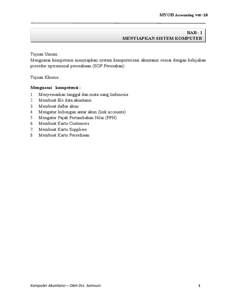 Komputer Akuntansi MYOB Ver-18 | PDF | Bisnis | Pengelolaan Keuangan & Uang