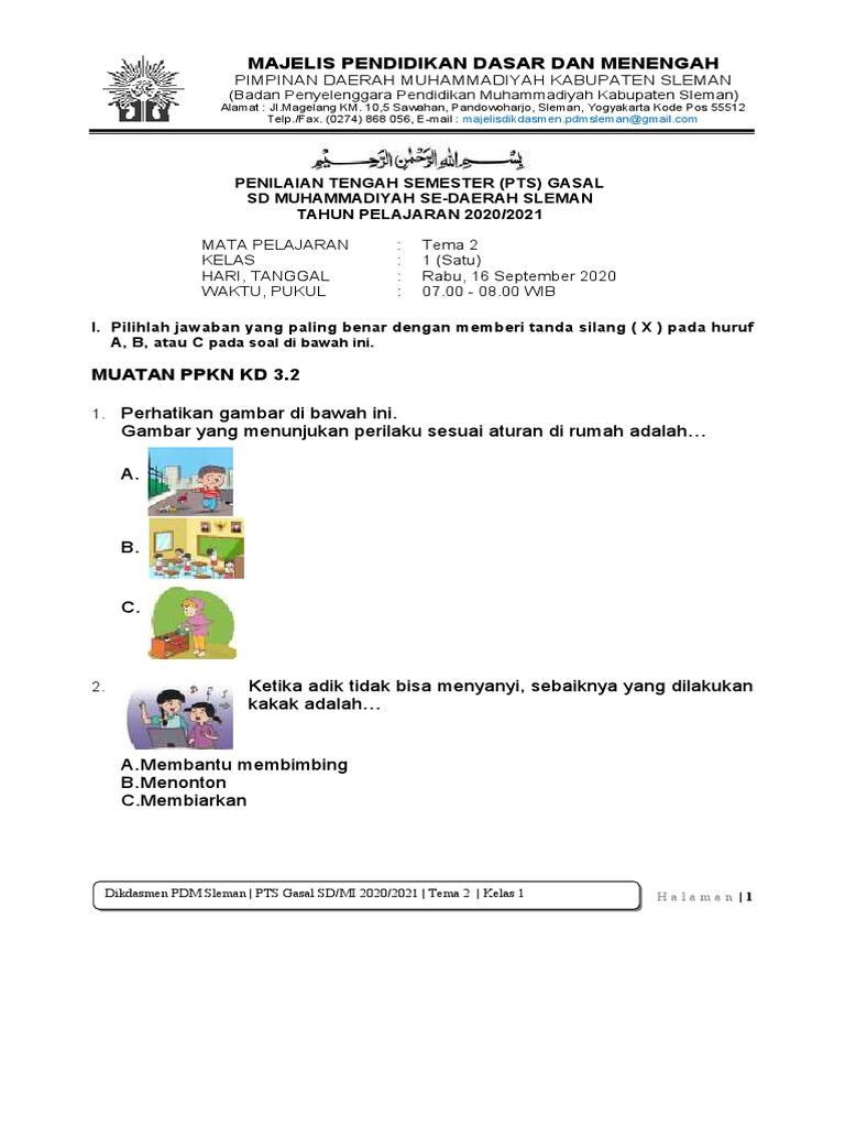 5b. Soal-Tema 2-Kelas 1 | PDF