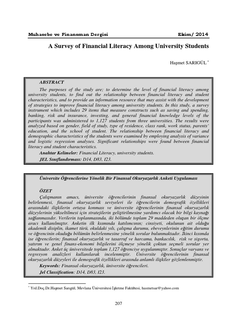 A Survey of Financial Literacy Among University Students | PDF